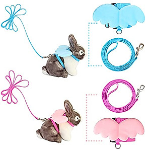 Filhome 2 Pack Adjustable Rabbit Bunny Harness and Leash Set with Wings, Vest Harness for Rabbit Ferret Bunny Kitten Guinea Pig Walking(XS/Blue and Pink)