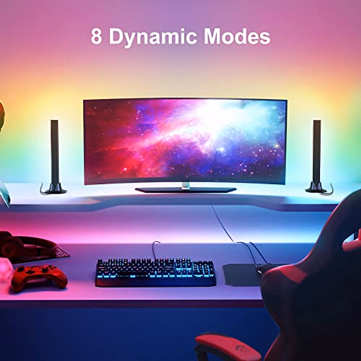 velted RGB Light Bar, Music Sync RGB IC LED Lights Bars, USB Powered Ambient Lighting, Remote Control Color Changing Gaming TV Backlight, 8 Dynamic Modes for PC Room Monitor Desk