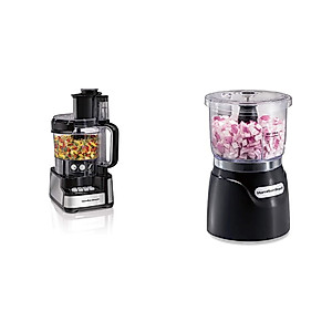 Hamilton Beach Stack & Snap Food Processor and Vegetable Chopper, Black & Electric Vegetable Chopper & Mini Food Processor, 3-Cup, 350 Watts, for Dicing, Mincing, and Puree, Black