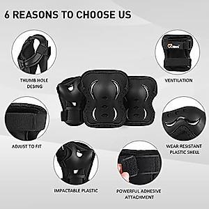 JBM Youth & Adult Full Protective Gear Set, Multi-Sport Helmet, Knee Pads and Elbow Pads with Wrist Guards, Full Protection
