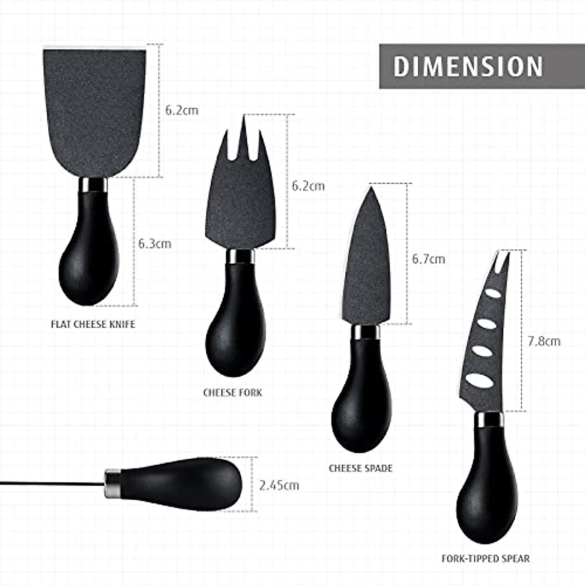hecef Cheese Knife Set of 4, Non-Stick Coated Gift Set for Christmas, Anniversary, Party, Housewarming, Picnic, Birthdays, Wedding(Black)