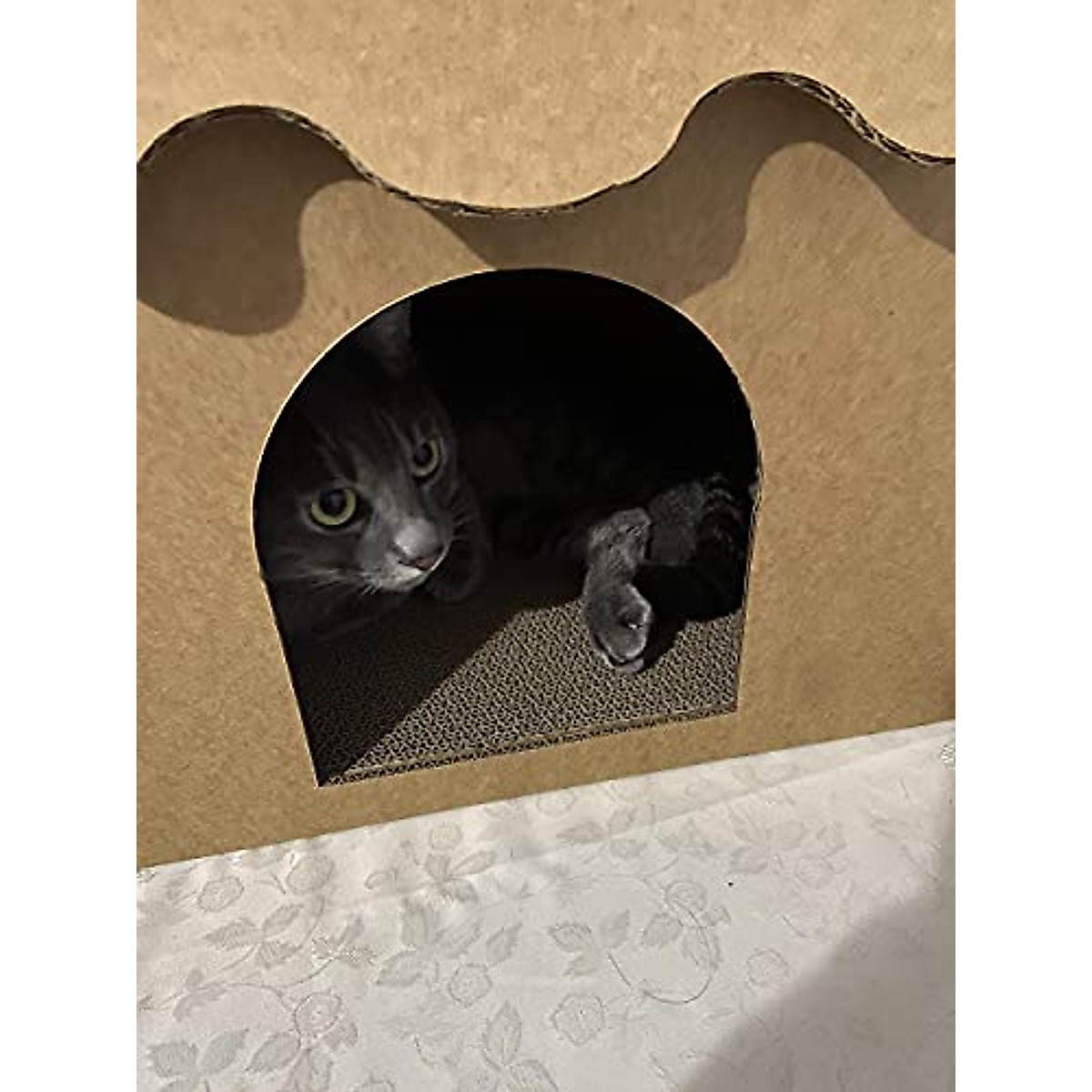 SVY Cozy Cat House with Scratcher Pad, Made of Corrugated Cardboard, Ideal for Cats & Kittens & Small Dogs & Small Animals. (Castle)