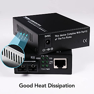 A Pair 2 Pack Multi-Mode Dual SC Fiber Gigabit Fast Ethernet Media Converter, Mini 1x 10/100/1000Base-T RJ45 to 1000Base-SC Slot Converter Transceiver, up to 2KM 850-1310-nm, AC 100V~240V