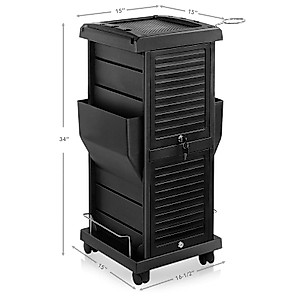 Saloniture Premium Locking Rolling Trolley Cart with Pockets - Black