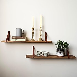 Hardwood Customizable Shelves ~ With Full Grain Leather Straps - Choose Your Stain (6x24 inches, Mahogany)