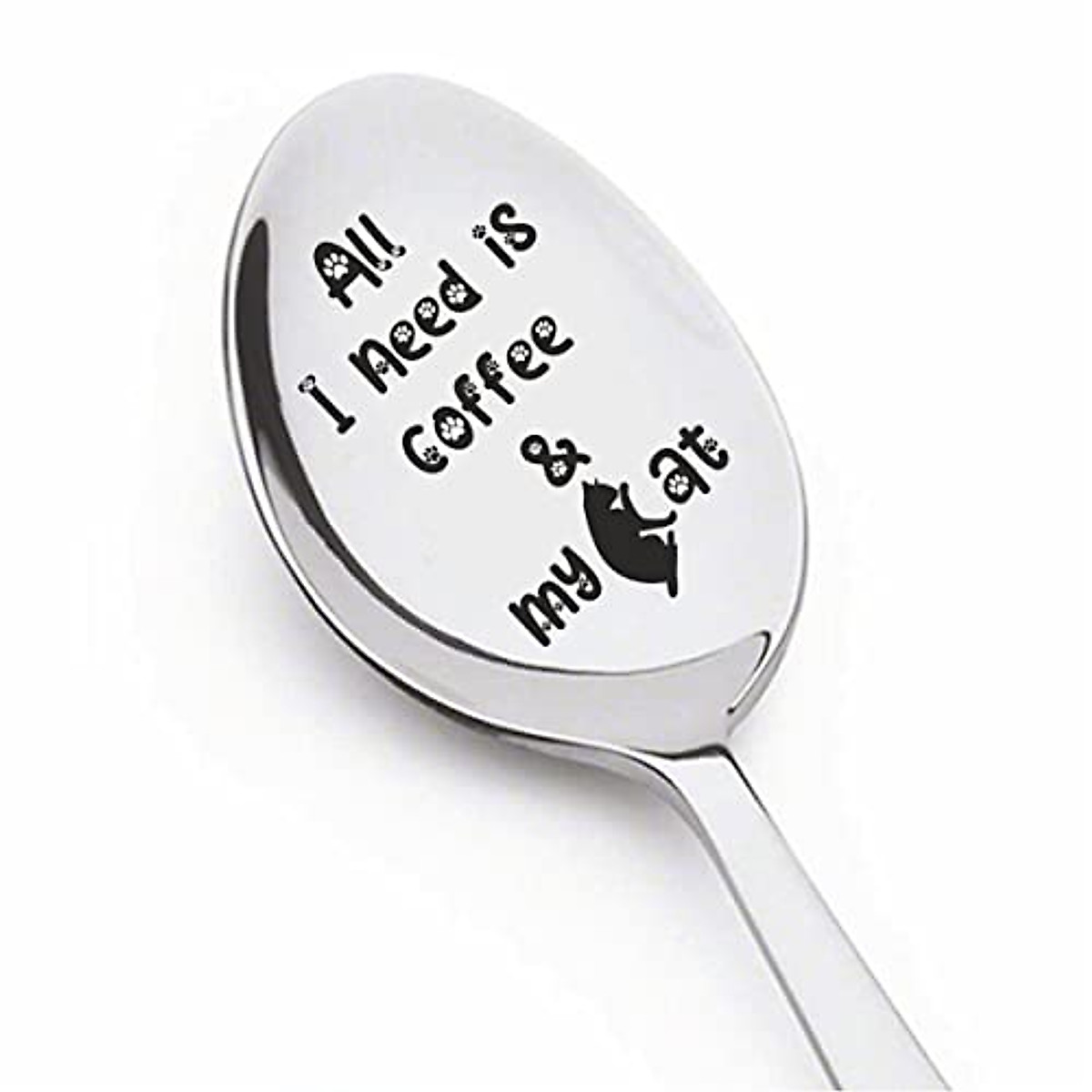 Weefair All I Need Is Coffee And My Cat Engraved Spoon | Cat Lovers Gift For Men Women | Gifts for Teen Girl Boy | Friends | Birthday Christmas Gift For Pet Lover | Pet Owner Gift 7 In Spoon, Silver