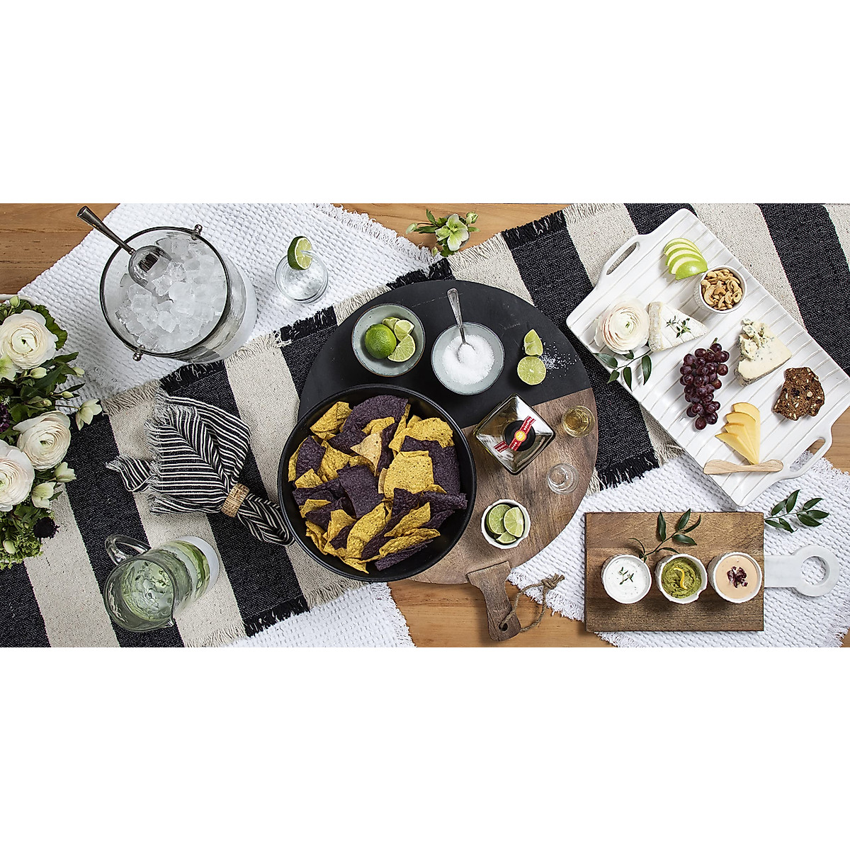 Mud Pie Glass Ice Bucket, Clear/White, Bucket 8" x 7" Dia | Tongs 6.75"