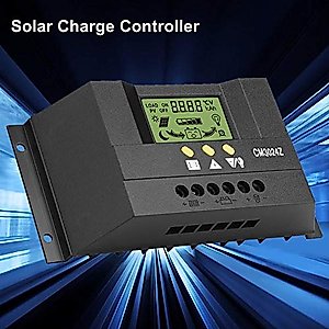 Dual USB Solar Controller, 12V 24V 30A CM3024Z PWM Intelligent Solar Panel Controller Regulator LCD Display for Connecting Battery, Solar Panel and DC Load