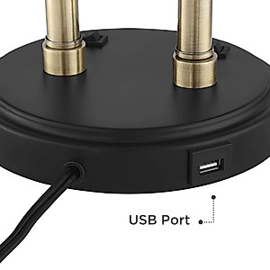 Possini Euro Design Sentry Mid Century Modern Desk Lamp 23" High with USB Charging Port Black Brass Gold Metal LED Adjustable Cone Shade for Living Room Bedroom House Bedside Nightstand Office