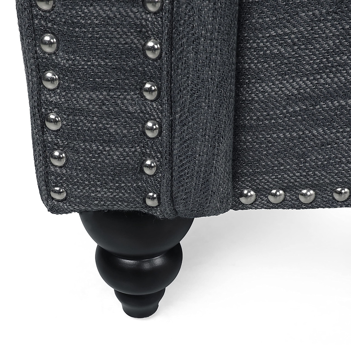 Christopher Knight Home Manbow Pillowback 3 Seater Sofa with Nailhead Trim - Charcoal/Dark Brown