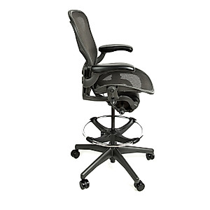 Herman Miller Aeron Drafting Stool Size B with After Market Drafting Ring, Aluminum