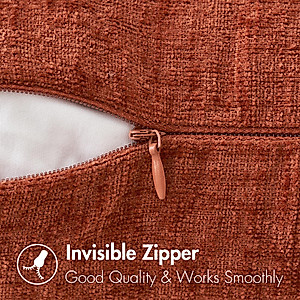 MIULEE Fall Pack of 2 Couch Throw Pillow Covers 12x20 Inch Soft Burnt Orange Chenille Pillow Covers for Sofa Living Room Solid Dyed Pillow Cases