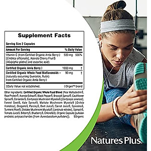 NaturesPlus Source of Life Garden Certified Organic Vitamin C - 500 mg, 60 Vegan Capsules - Whole Food Immune Support Supplement, Antioxidant - Vegetarian, Gluten-Free - 30 Servings