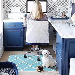 Carvapet Moroccan Trellis Kitchen Mat 2 PCS Cushioned Anti-Fatigue Kitchen Rug Waterproof Non-Slip Rugs PVC Ergonomic Comfort Standing Foam Mats for Office Laundry, Teal, 17.3''x27.5''+17.3''x47.2''
