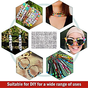 Heflashor 1900pcs Letter Beads for Bracelets 9 Color Acrylic Cube Square Alphabet Number Beads A-Z and Heart Beads with 1 Roll Elastic Crystal String Cord for Jewelry Making/Necklaces,6 X 6mm