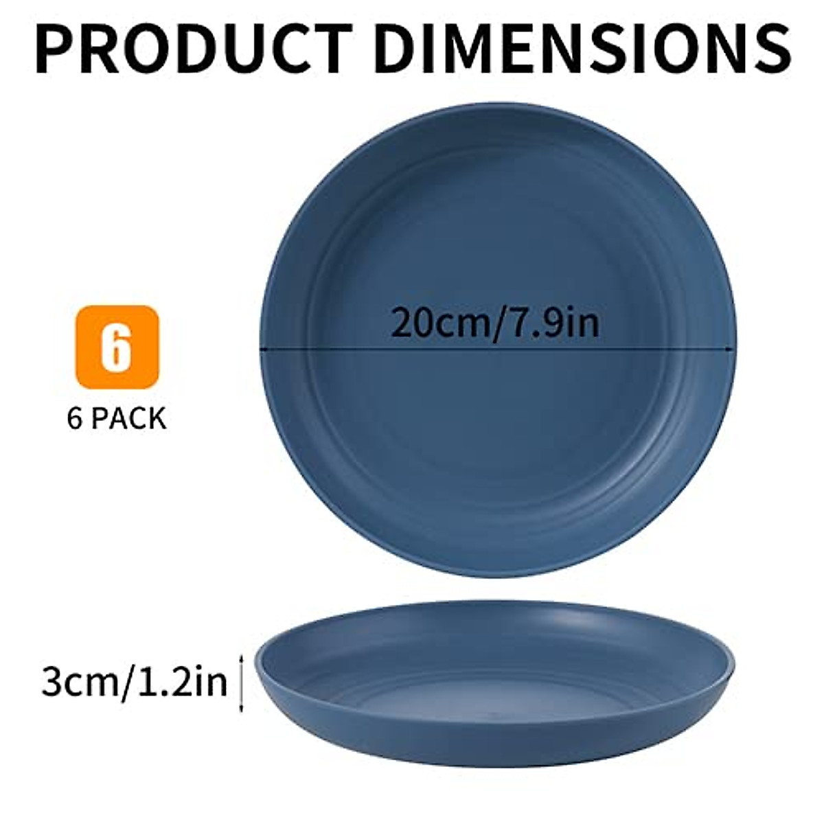 7.8 Inch Lightweight Wheat Straw Plates, 6 PACK Unbreakable Deep Dinner Plates, Dishwasher & Microwave Safe Wheat Straw Dinnerware Sets for Kids Adult, BPA Free