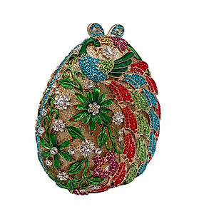 DEBIMY Peacock Carving Crystal Evening Clutch Sparkly Rhinestone Bags for Women Bridal Wedding Handbag Party Purse Rose Red