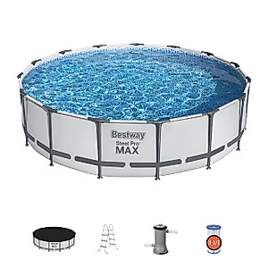 Bestway: Steel Pro MAX 15' X 42" Above Ground Pool Set - 3955 Gallon, Outdoor Family Pool, Corrosion & Puncture Resistant, Includes Filter, Pump, Ladder & Cover