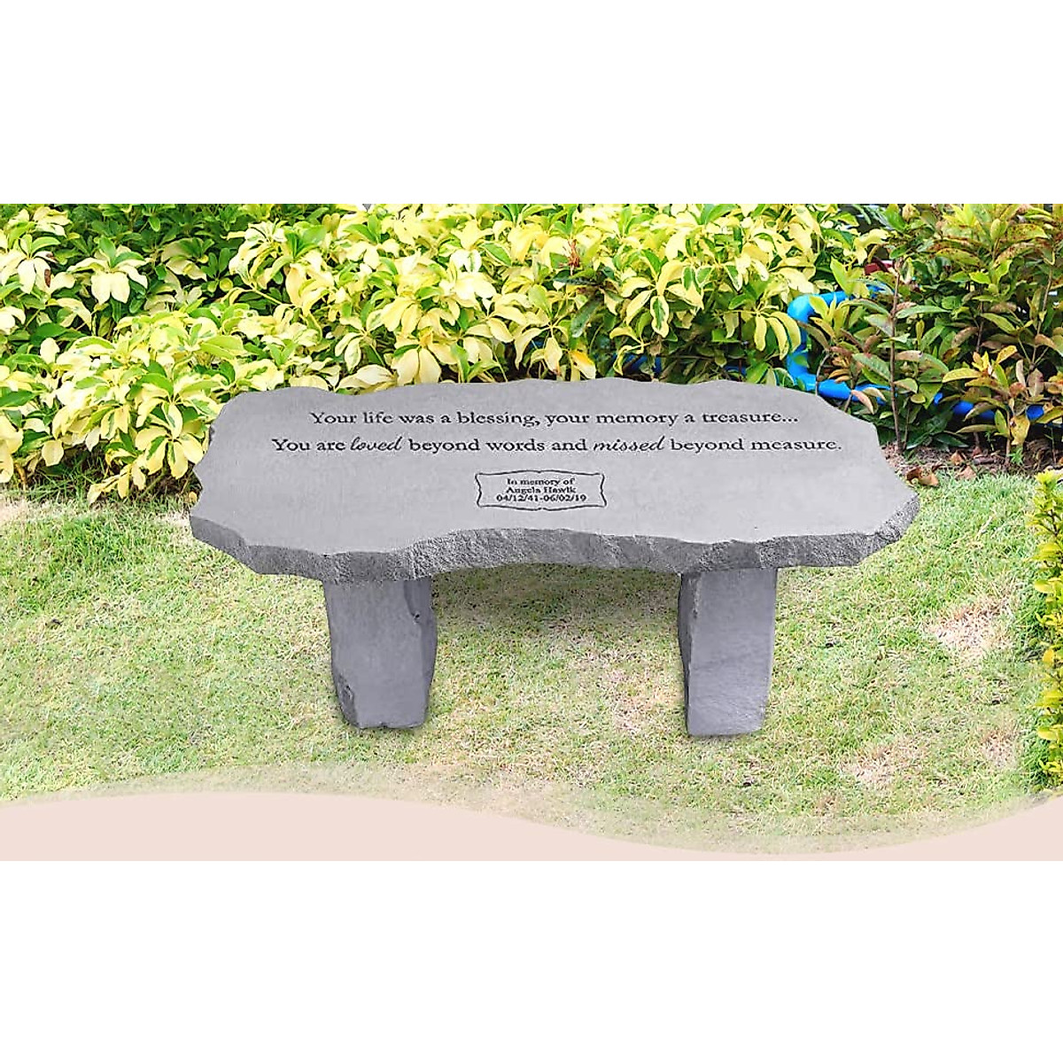 The Comfort Company Garden Memorial Bench, Personalized, Concrete, Engraved, Cast Stone, Outdoor, Weatherproof, Year-Round, Cement, Sympathy, Grieving, Loss, Loved One, USA Made