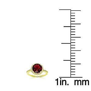 Ice Gems Yellow Gold Flashed Silver Simulated Garnet and Cubic Zirconia Round Halo Ring, Size 10