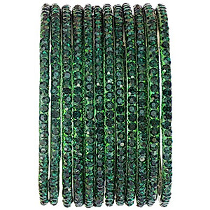 JD'Z COLLECTION Indian Bangles For Women Bollywood Glass Bangles Bridal Ethnic Jewelry Set Costume Matching Wedding Designer CZ Stone Jewellery Bangle Bracelets Set Of 12 (Dark Green, 2.4)