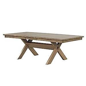 Roundhill Furniture Raven Wood Trestle Extendable Dining Table with Leaf, Glazed Pine Brown