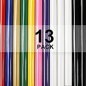 XSEINO HTV Heat Transfer Vinyl for T-Shirts 12"x10" -13Pack Perfect Iron On Vinyl for Cricut, Silhouette Cameo or Heat Press Machine - 9 Assorted Colors Iron on Vinyl(Total 12in*10ft)