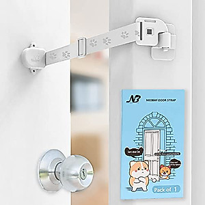 Neobay Adjustable Door Strap and Latch for Cats, Easy Way for Dog Proof Litter Box and Feeding Station, Pet Latch for Door, Economical Alternative of Pet Gates and Interior Cat Door