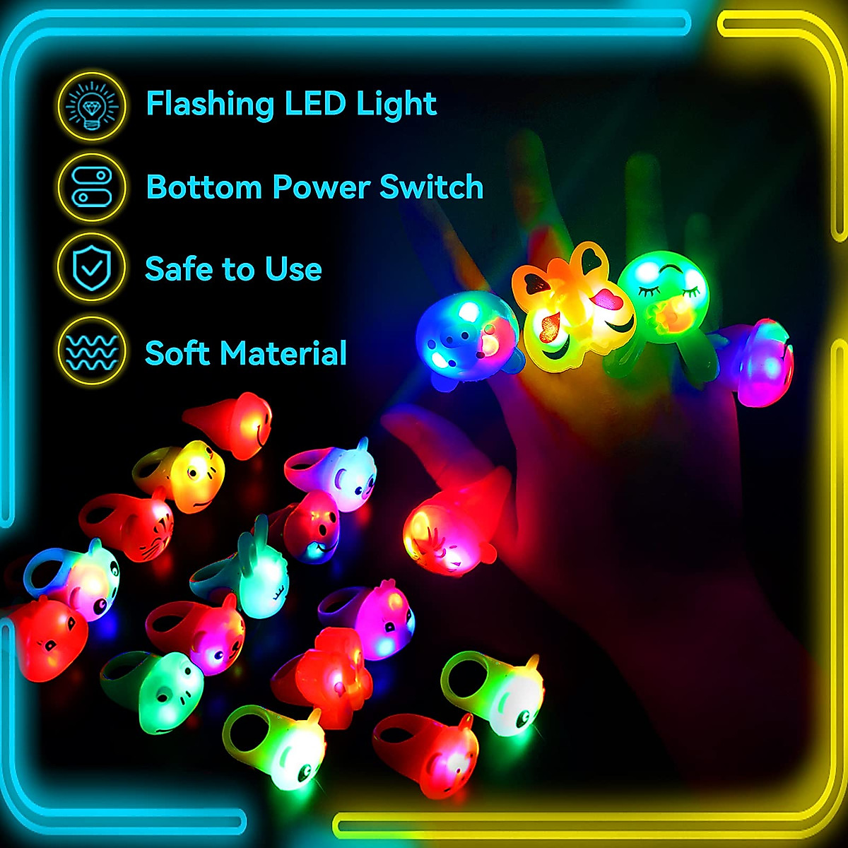 24 Pack LED Light Up Bumpy Rings Party Favors For Kids Prizes Box Toys For Birthday Classroom Rewards Treasure Box Prizes Toys Glow Party Supplies