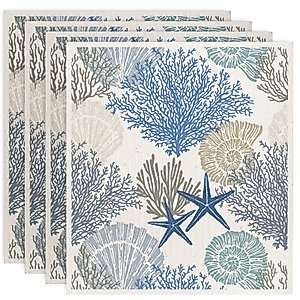 AnyDesign Ocean Swedish Kitchen Dishcloths Under The Sea Kitchen Dish Towel Reusable Seashell Starfish Coral Absorbent Cotton Dish Cloth for Summer Beach Party Cleaning Housewarming, 7 x 8, 4Pcs