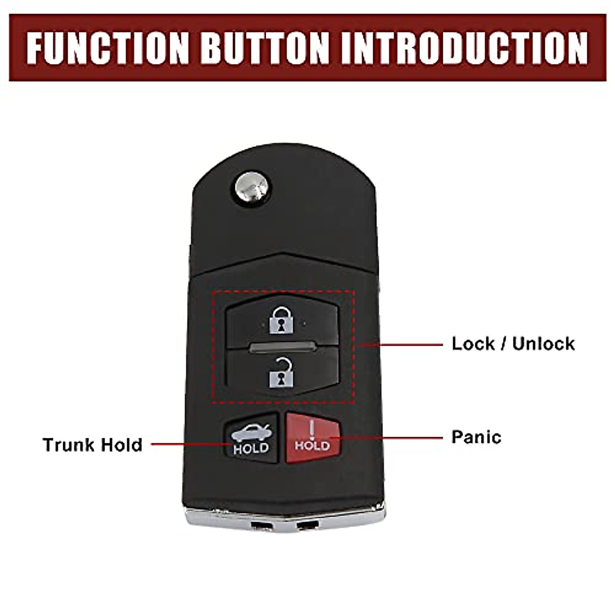 uxcell New Smart Remote Flip Key Fob Shell Case 4 Button for Mazda 3 5 6 RX-8 CX-7 CX-9 2007-2010