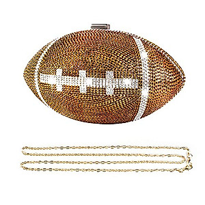 GripIt Bling Rhinestone Football Shaped Rugby Quirky Bag Purse Novlety Chain Purse Shoulder Handbag with Crystal for Women Girls