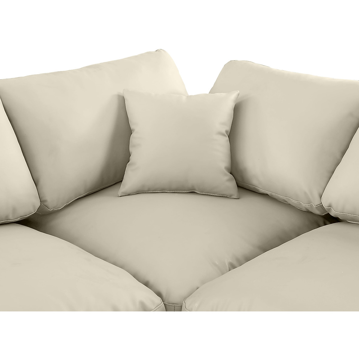 Meridian Furniture 188Cream-Sec6C Comfy Collection Modern | Contemporary Upholstered Modular Sectional, Soft Cream Vegan Leather, Fiber-Filled, 119" W x 79" D x 34.5" H, Cream