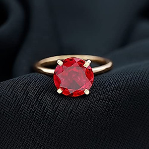 Rosec Jewels Certified Lab Grown Ruby 9mm Round Shape Engagement Ring for Women, AAAA Quality, Ruby Solitaire Ring - Ready to Gift, 14K Yellow Gold, Size:US 11.50
