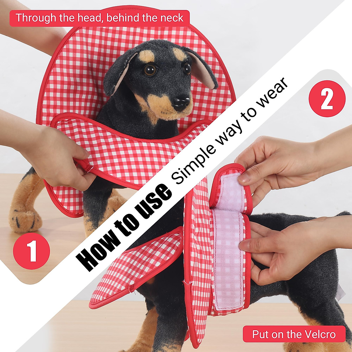 ROYALAY Adjustable Dog Cones for M S Dogs, Soft Cone Collar Recovery Collars to Prevent Pets from Touching Wounds, Unique Chest Fixation, Unbound Neck, Not Block Vision Comfortable for Dogs,S,Red