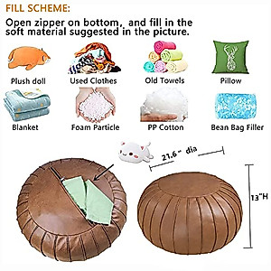 Thgonwid Handmade Foot Stool Ottoman Faux Suede Poufs 21.6" x 13" - Round Storage Floor Cushion Footstool for Living Room, Bedroom and Wedding, Unstuffed, Brown