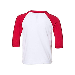 Bella Canvas Toddler Side Seamed Baseball T-Shirt, 2T, White/Red