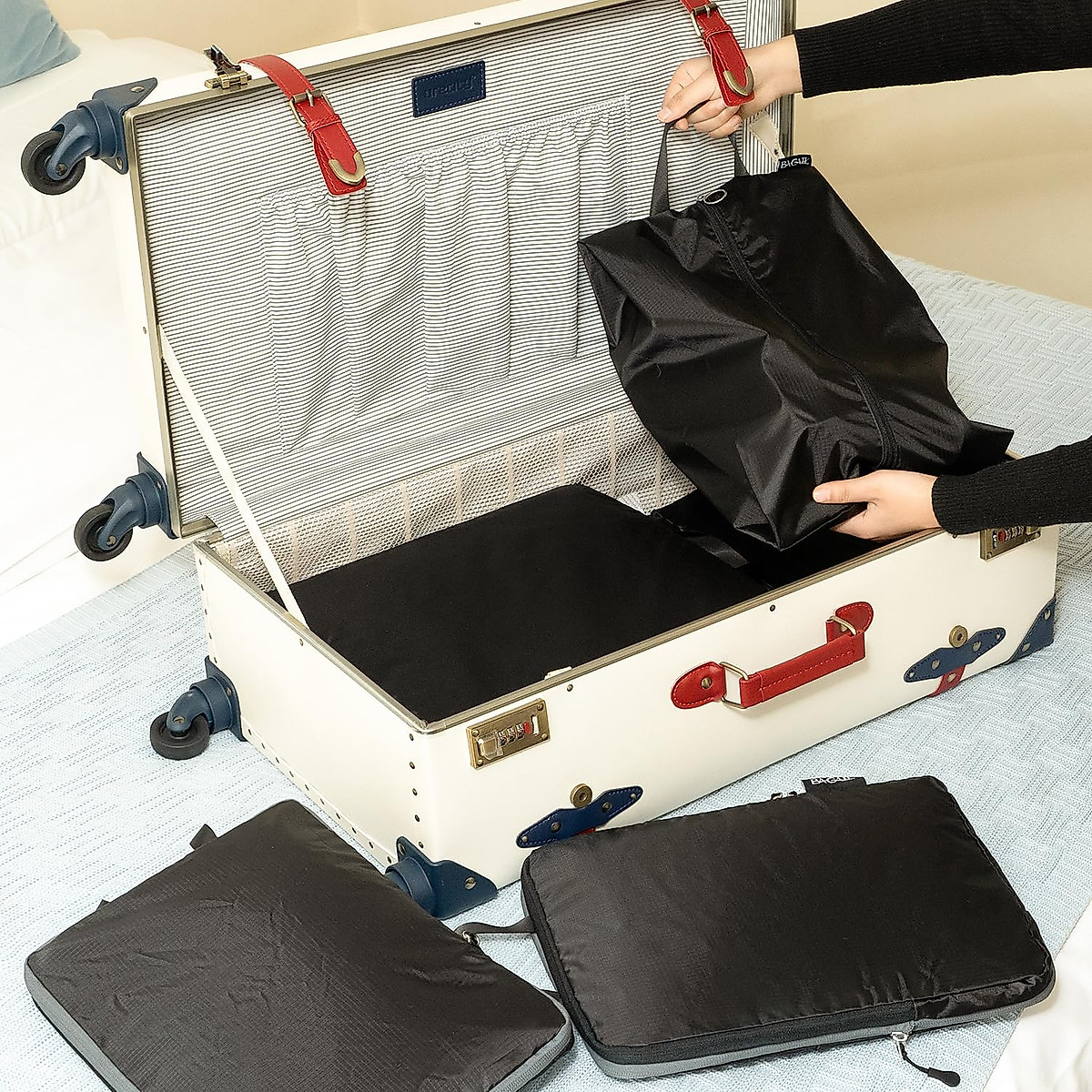 BAGAIL 6 Set Ultralight Compression Packing Cubes Packing Organizer with Shoe Bag for Travel Accessories Luggage Suitcase Backpack(70D,Black)