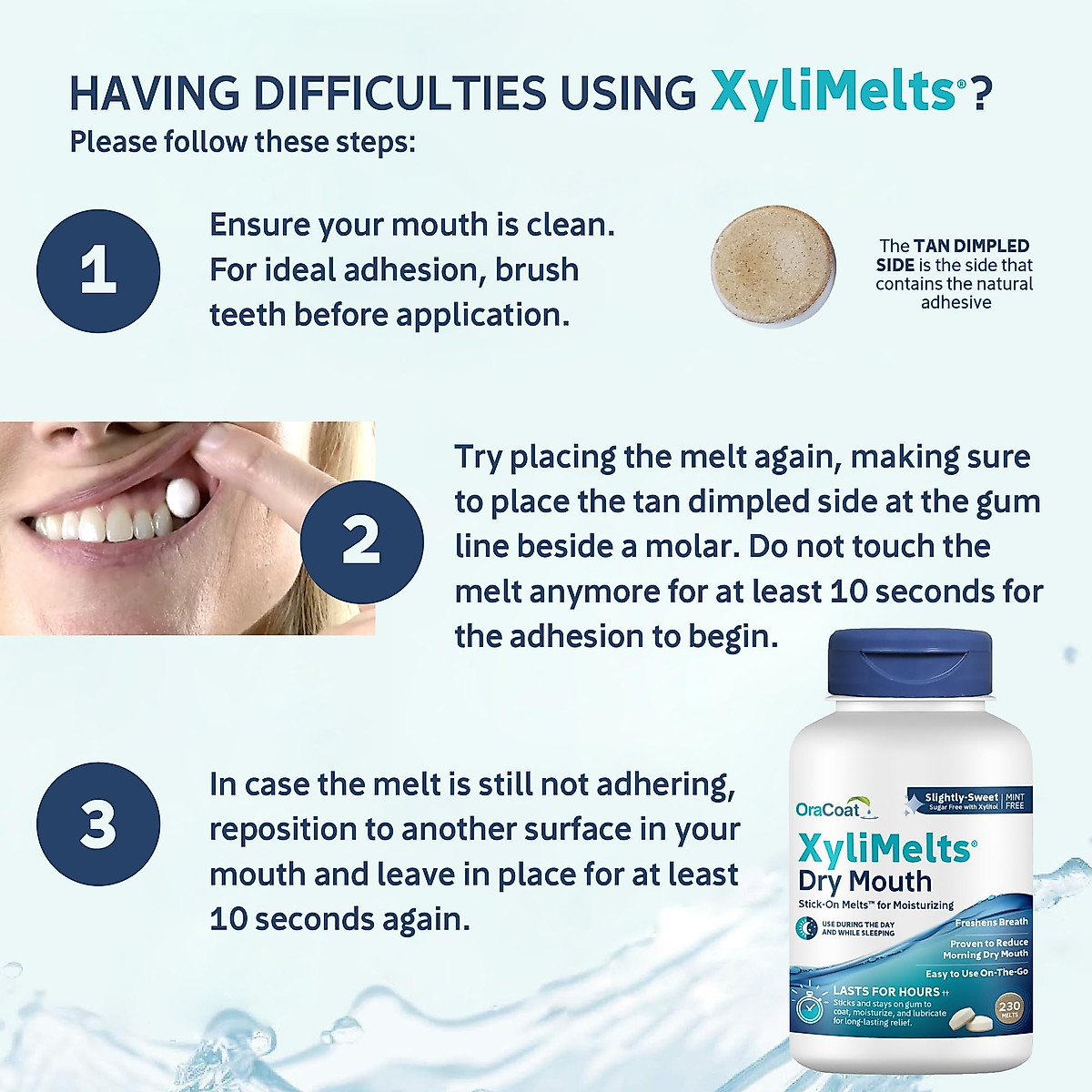 Oracoat XyliMelts Dry Mouth Relief Moisturizing Stick-On-Melts w/Xylitol, 230 Count, Slightly Sweet, Helps Stimulates Saliva for Dry Mouth, Non-Acidic