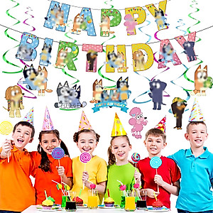 Blue Dog Birthday Party Supplies, Blue Dog Birthday Party Decorations Banner and Hanging Swirls for Kid, Boys And Girls Happy Birthday Banners