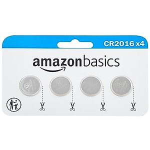 Amazon Basics 4-Pack CR2016 Lithium Coin Cell Battery, 3 Volt, Long Lasting Power, Mercury-Free