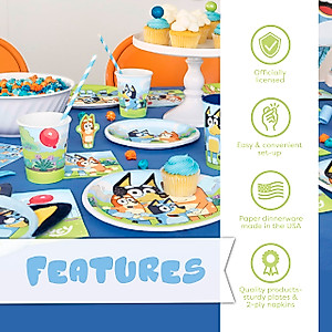 Unique Bluey Birthday Party Supplies | Bluey Party Supplies | Bluey Birthday Decorations | Bluey Party Decorations | With Bluey Tablecover, Bluey Plates, Bluey Cups, Bluey Napkins, Button