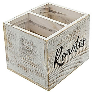 MyGift 2 Slot Shabby Whitewashed Wood Remote Control Holder Caddy/Media Storage Box