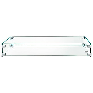 VEVOR Fire Pit Wind Guard, 30.5 x 11.5 x 6 Inch Glass Wind Guard, Rectangular Glass Shield, 0.3" Thick Clear Tempered Glass Flame Guard, Steady Feet Tree Pit Guard for Propane, Gas, Outdoor