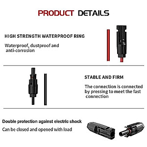ELFCULB Solar Panel Extension Cable-1Pair 12AWG 20FT Solar Extension Cable Black＆Red with Male/Female Connectors Solar Panel PV Cable Wire with Extra Pair of Connectors Solar Panel Adaptor Kit