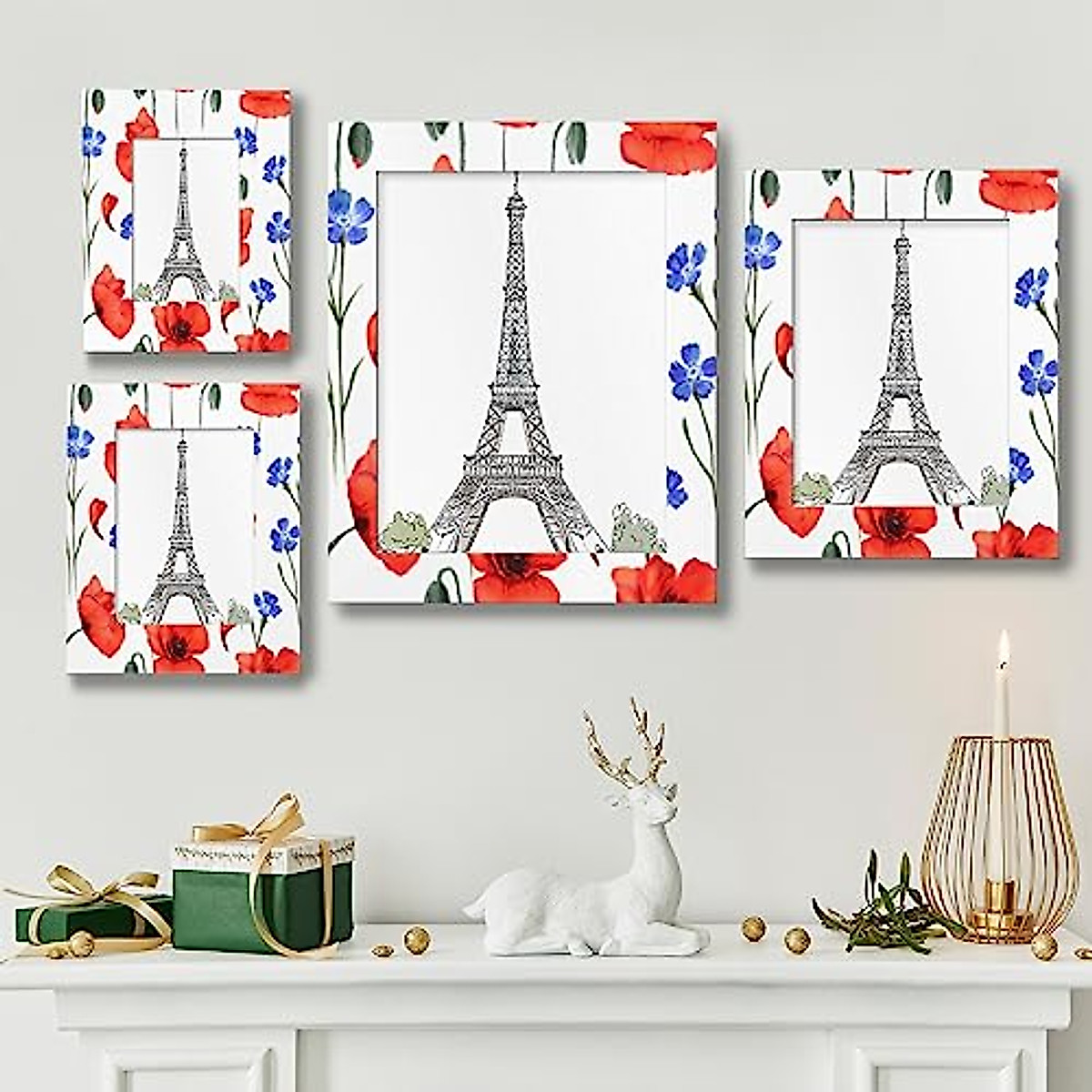 JXDXHCW 5x7 Picture Frame Red Poppy Blue Flower Home Gallery Wall Tabletop Decor with Stand Hanging Hook for Photos Certificate Poster Collage Display-Floral Pattern Frame