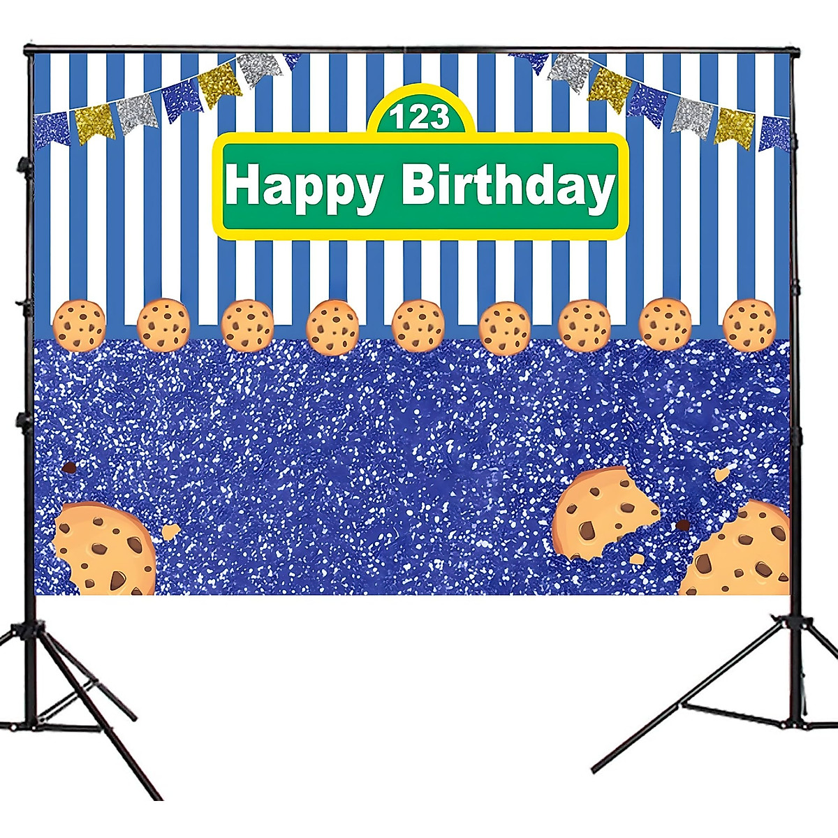 Children's Birthday Photography Backdrop Blue and White Stripes 123 Birthday Party Backdrop Banner Decoration Portrait Photography Props Photo Studio 7x5FT