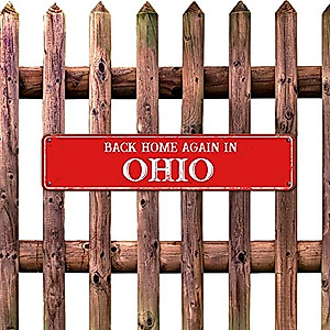 Nintydays Back Home Again in Ohio Metal Tin Sign Pure Red USA State Indoor Outdoor Decorations Waterproof for Garages Bar Courtyard Durable Metal Funny Garage Sign 4x18in