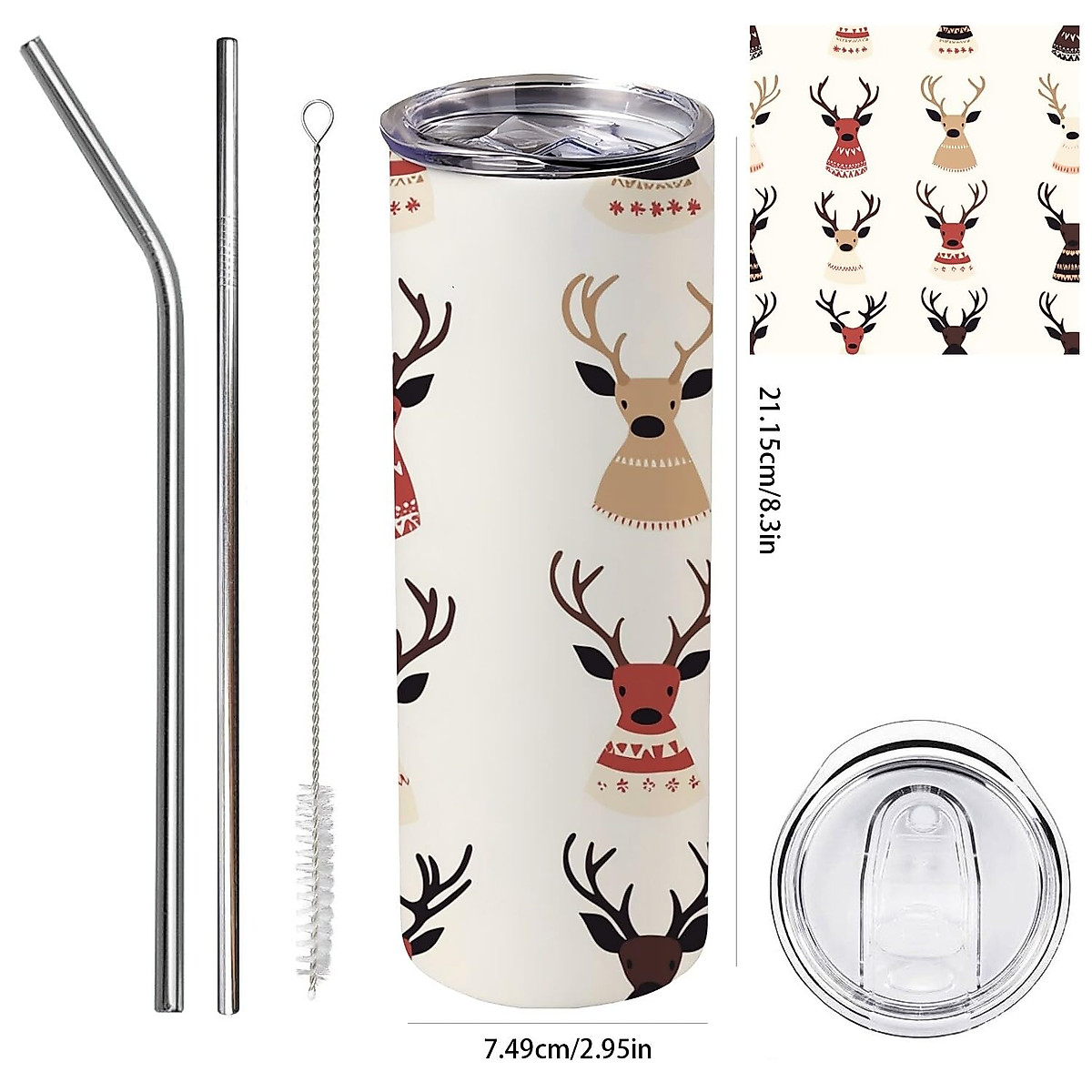 Medpol Christmas Deer insulated tumblers，Christmas Deer coffee cup Gift，Christmas Deer Drinking Glasses-Tea Cup-Coffee Mug tumbler with lid and straw 20 oz insulated tumbler cups