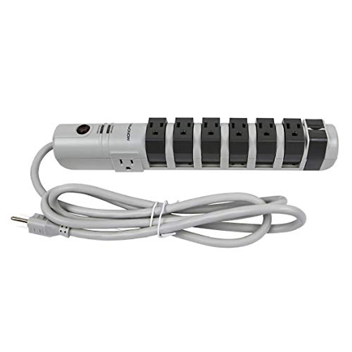 Monoprice 8 Outlet Rotating Surge Strip - UL Rated 2,160 Joules with Grounded and Protected Light Indicator, Gray